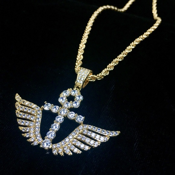 Accessories | Ankh Wings Diamonds Cz 18k Gold Chain Italy | Poshmark